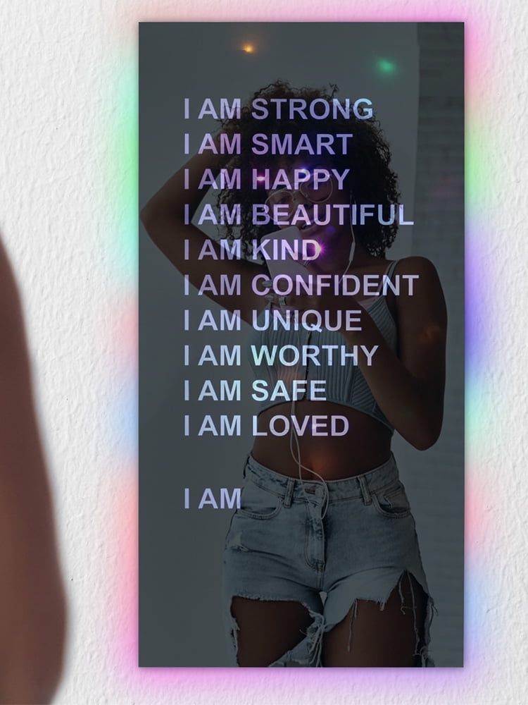 Duety Personalized Affirmations Mirror with Colorful LED String Light ...