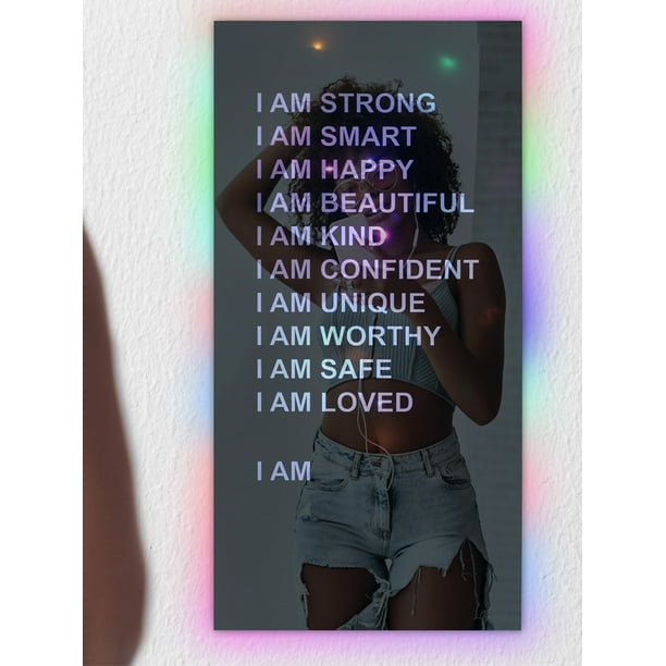 Duety Personalized Affirmations Mirror with Colorful LED String Light ...