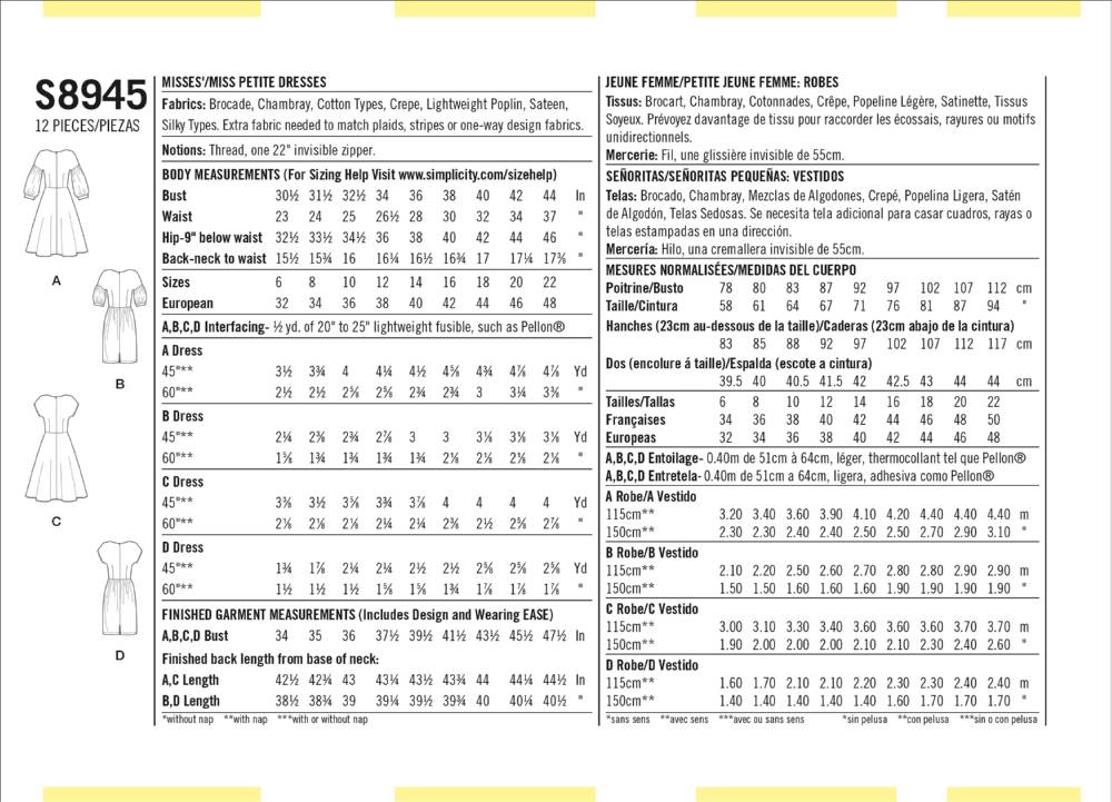 Simplicity US8945H5 Womens Petite Dresses, Size H5 - Walmart.com