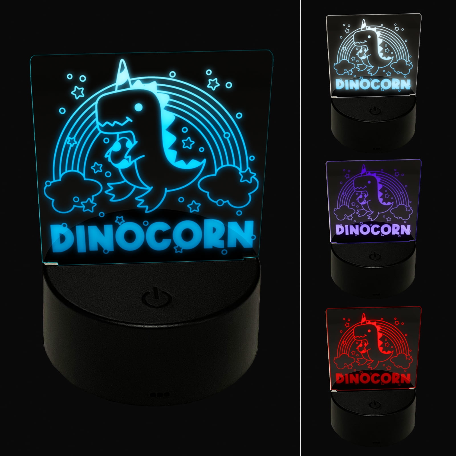 Dinocorn Dinosaur Unicorn with Rainbow LED Night Light Sign 3D Illusion ...