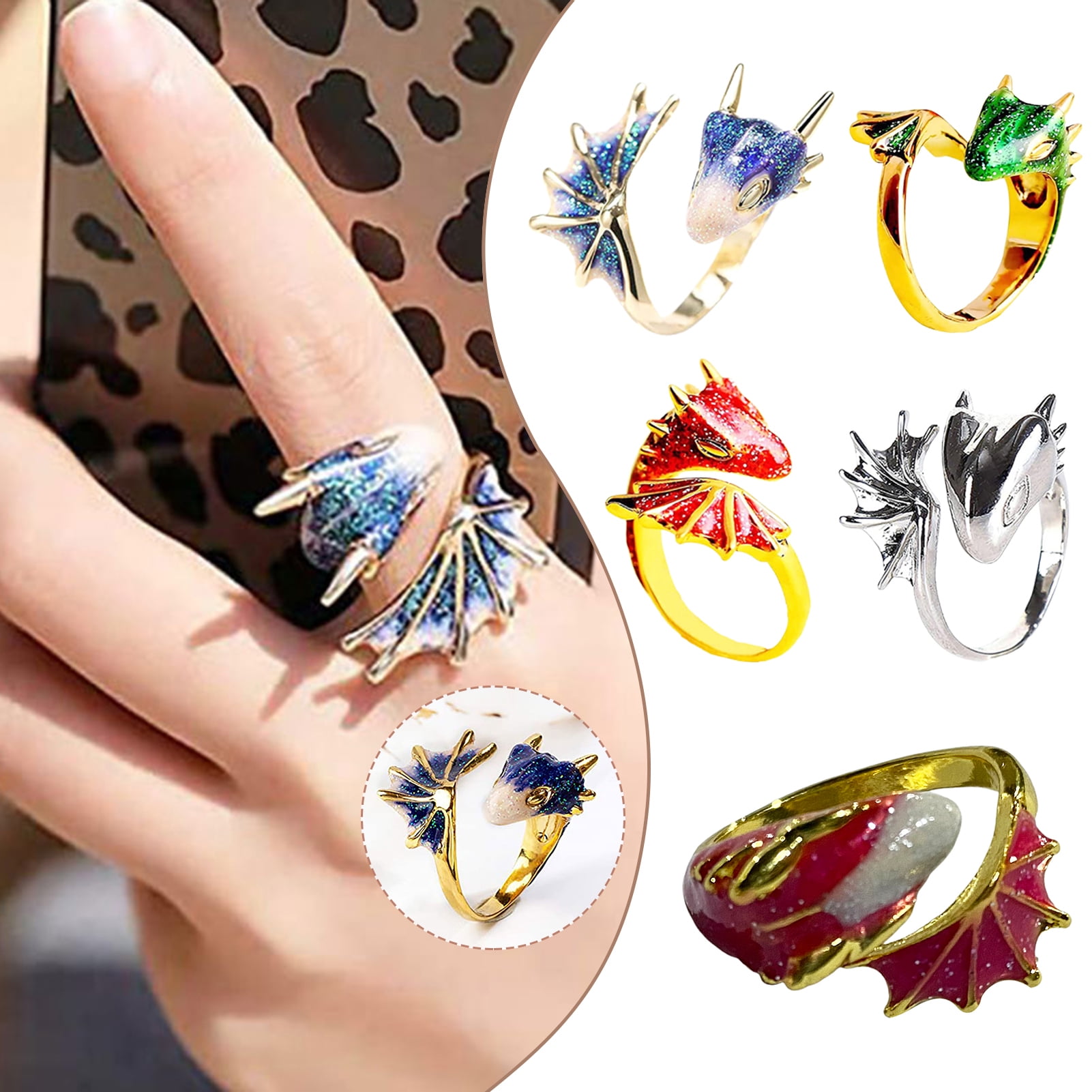 rygai Ring Exquisite Adjustable Unisex Punk Jewelry Enamel Dragon Ring ...