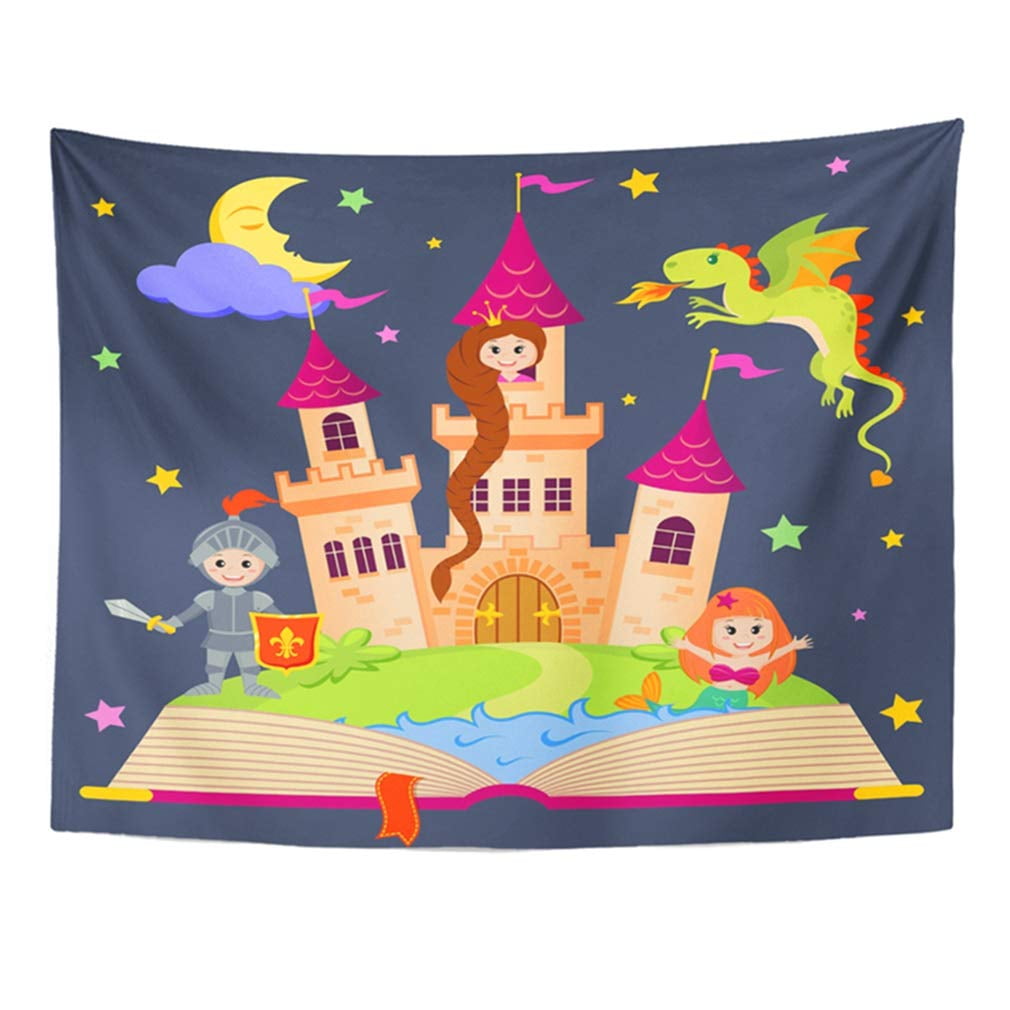 UFAEZU Pink Tale Fairytale Book with Castle Princess Knight Mermaid ...