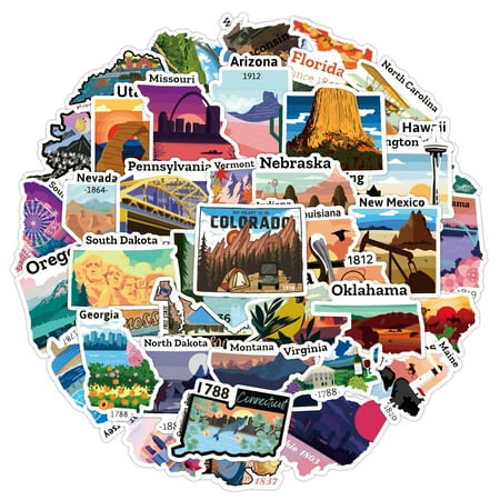 JOYWEI 50PCS United States Travel Map Stickers, Outdoor Travel Hiking ...