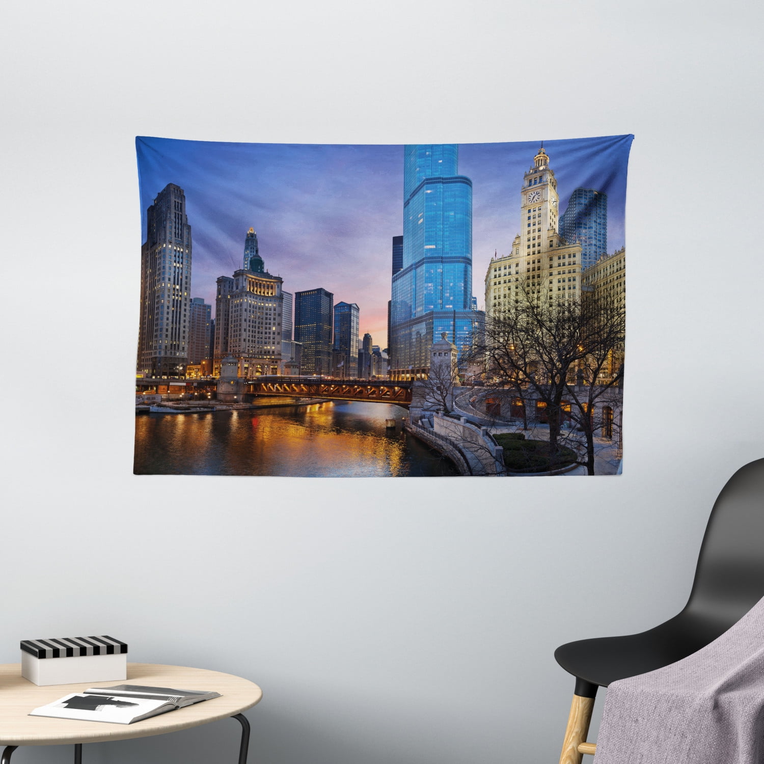 Landscape Tapestry, Usa Chicago Cityscape with Rivers Bridge and ...