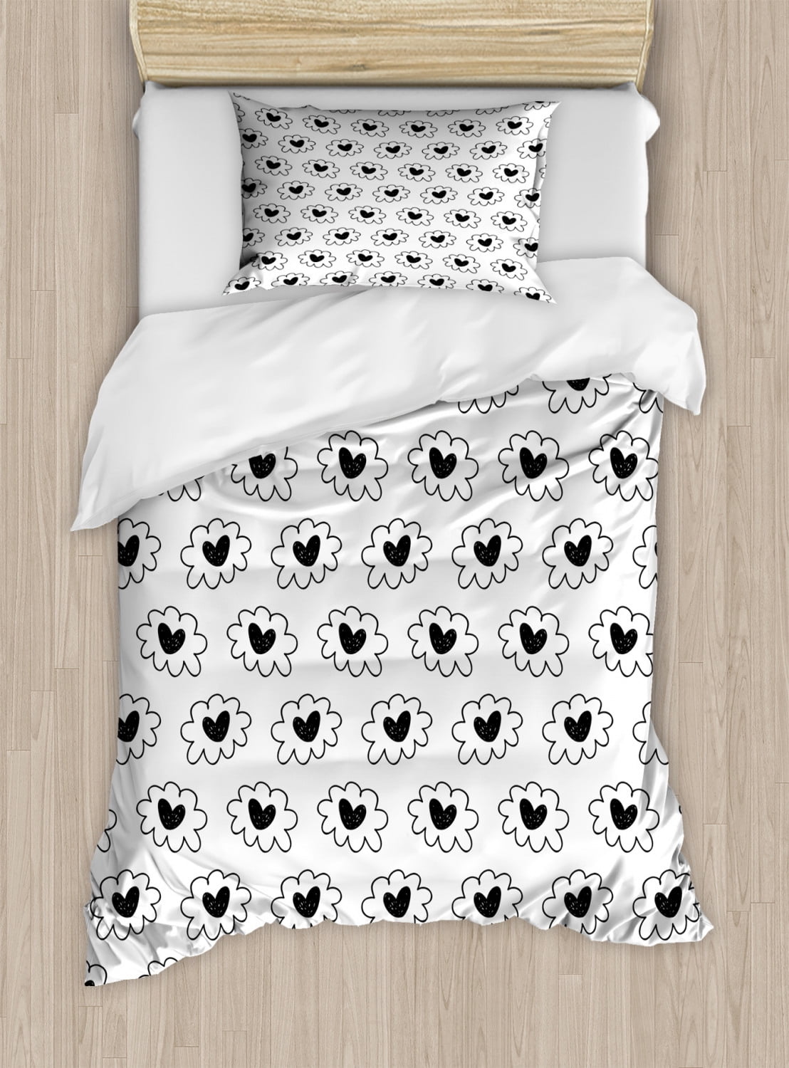 Doodle Duvet Cover Set Twin Size, Hand Drawn Hearts Sketched into Cloud ...