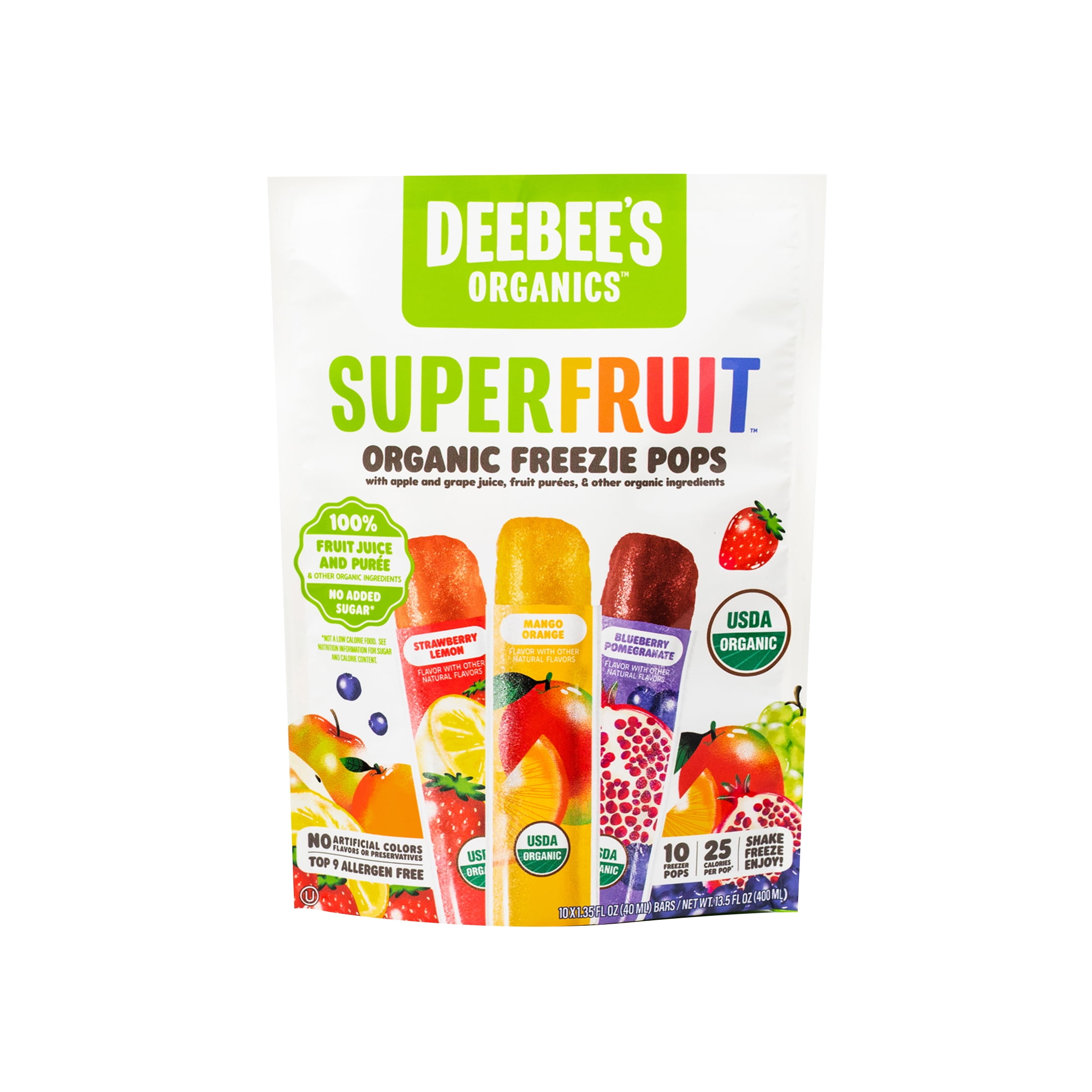Deebee's Organics Fruit Freezies Ice Pops, Gluten-Free, 1.35 oz, 10 Count - Walmart.com