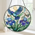 Blue Iris Stained Glass Suncatcher – Round Floral Window Hanging with ...