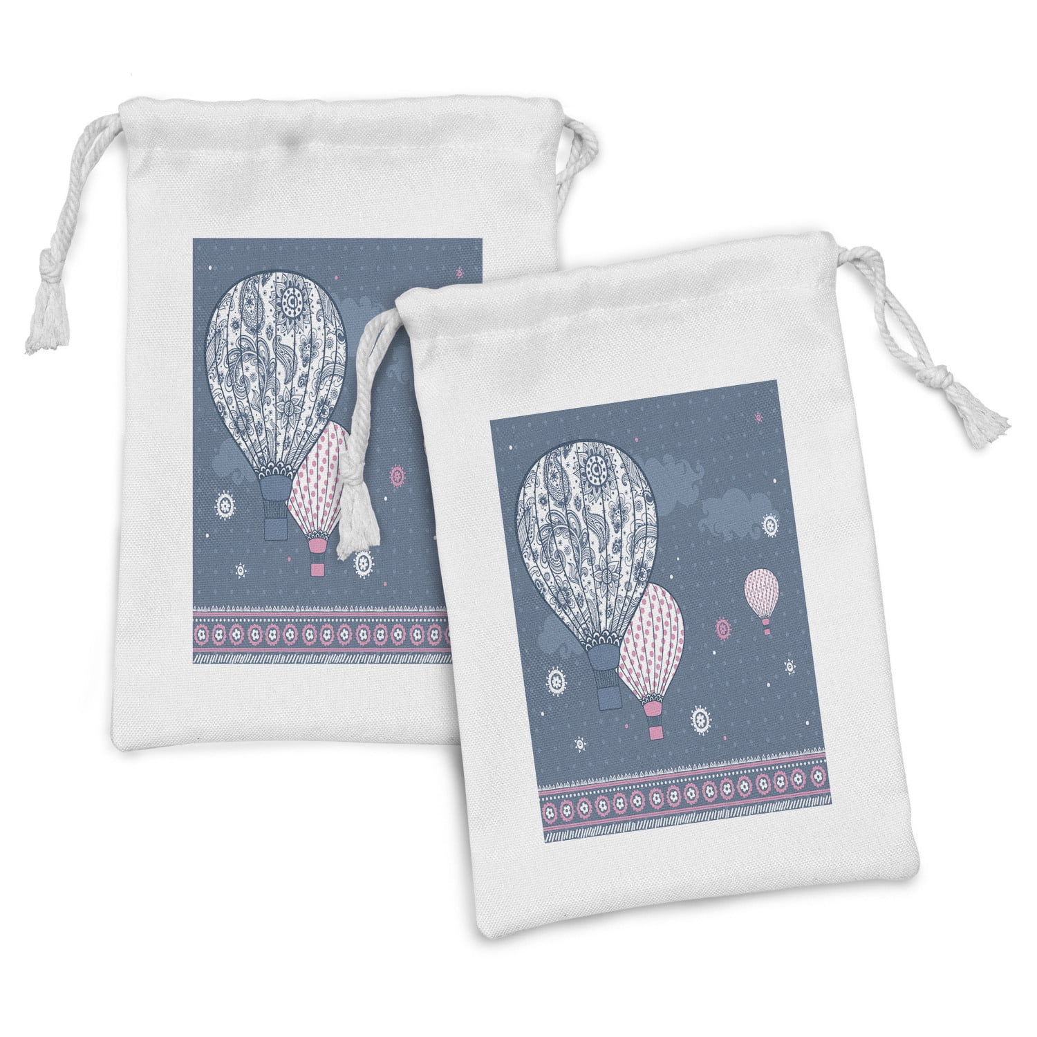 Air Balloon Fabric Pouch Set of 2, Floral and Dotted Damask Hot Air ...