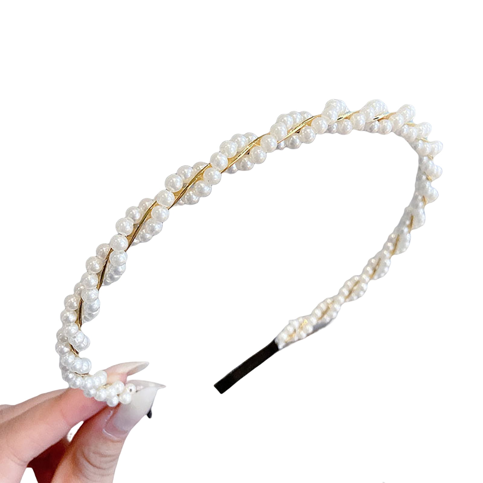 Meidiya Headband Faux Pearl Smooth Solid Color Elastic Anti-slip ...