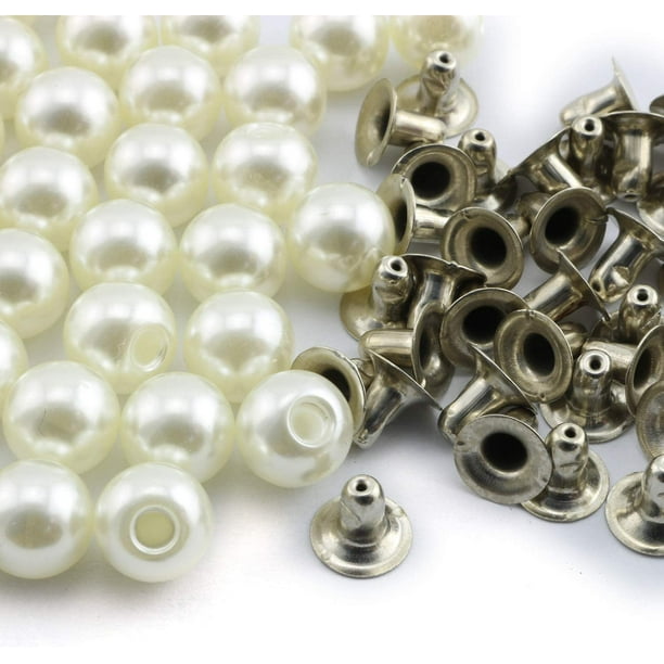 Pearl Rivet 80 Set 8mm Half Hole Imitation Pearls Rivets Studs Buttons ...