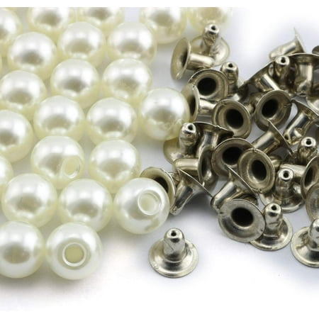 Pearl Rivet 80 Set 8mm Half Hole Imitation Pearls Rivets Studs Buttons ...