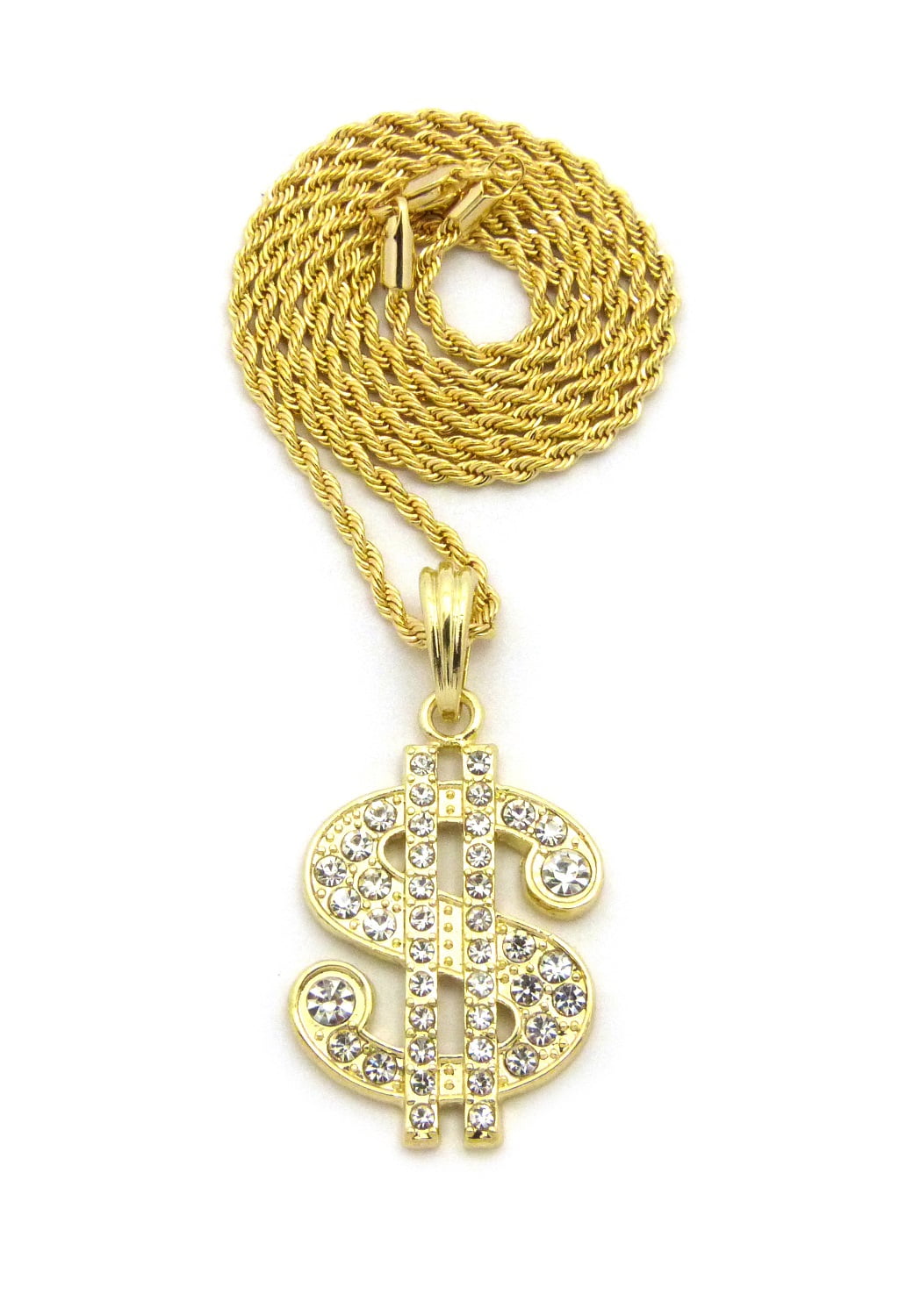 Stone Stud Dollar Sign $ Pendant with Chain Necklace - 3mm 18" Gold ...