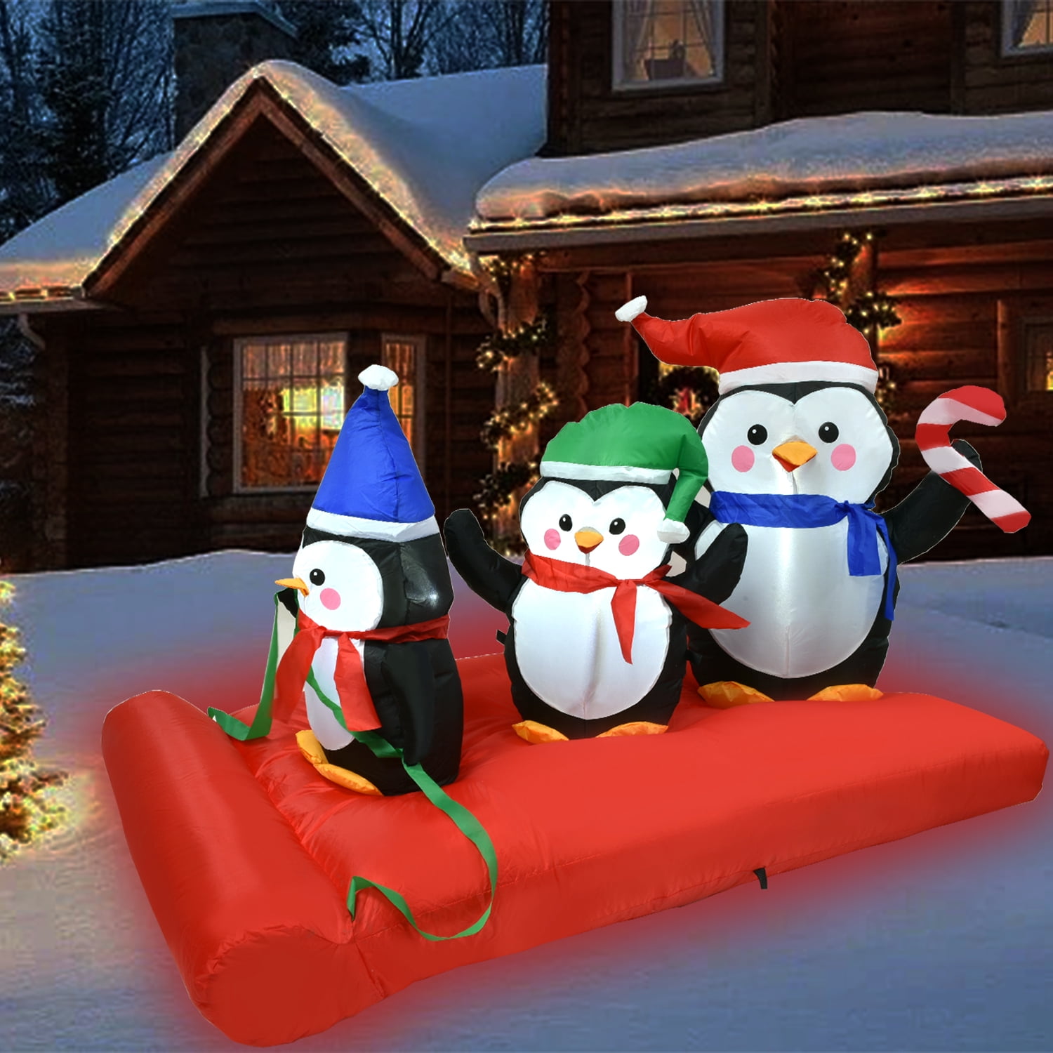 Goodwill 5 FT Long Inflatable sled penguin with Build-in LEDs Blow Up ...