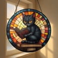 Black Cat Stained Glass Suncatcher Window Hanging, Book Lover Cat Art ...