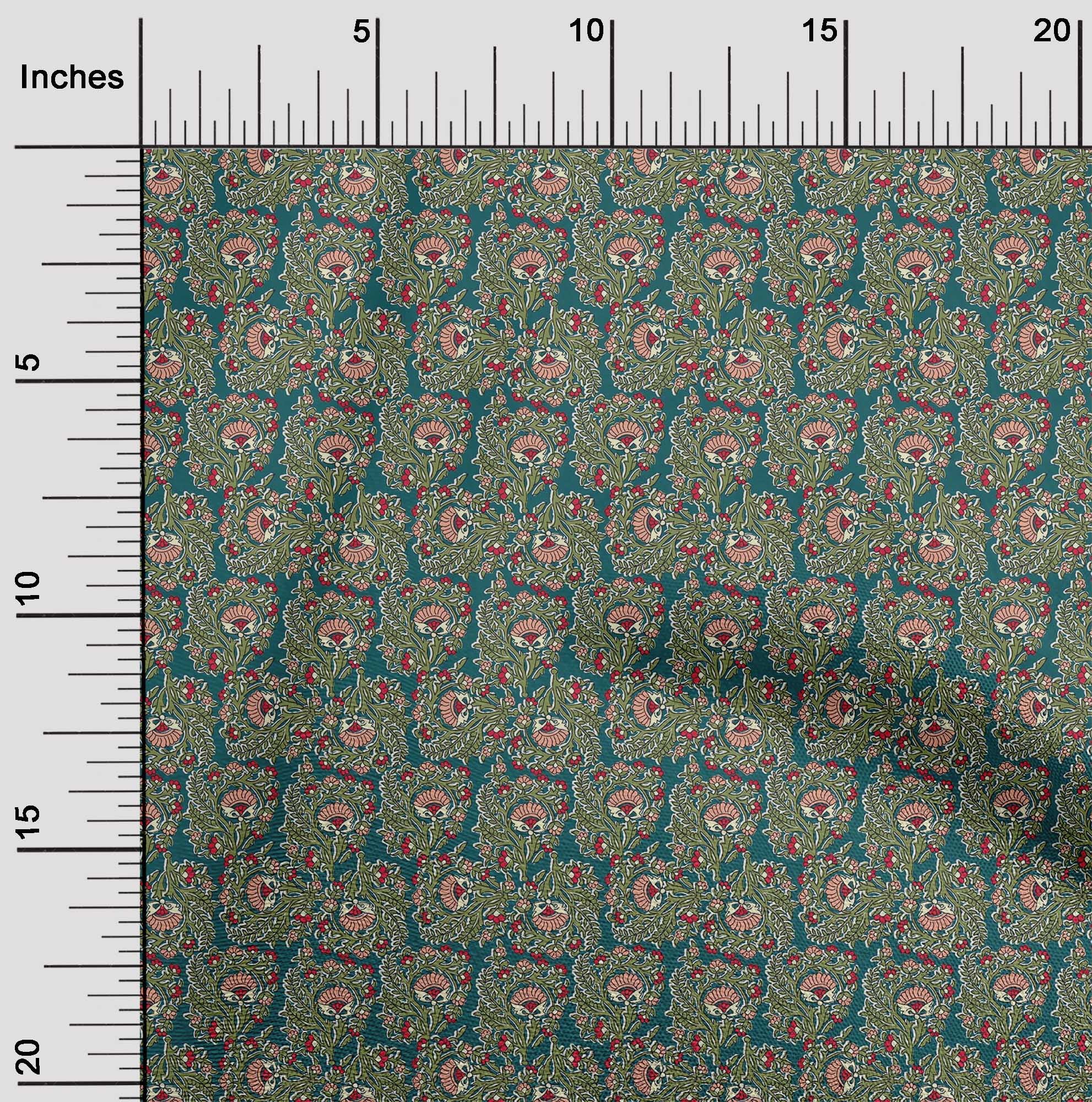 oneOone Silk Tabby Fabric Leaves & Floral Block Print Fabric By Yard 42 ...