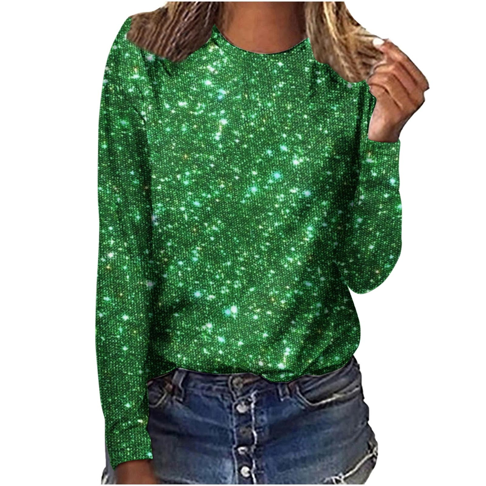 Click here for Kaemgyyd Tops For Women Trendy Sequin Crew Neck Lo... prices