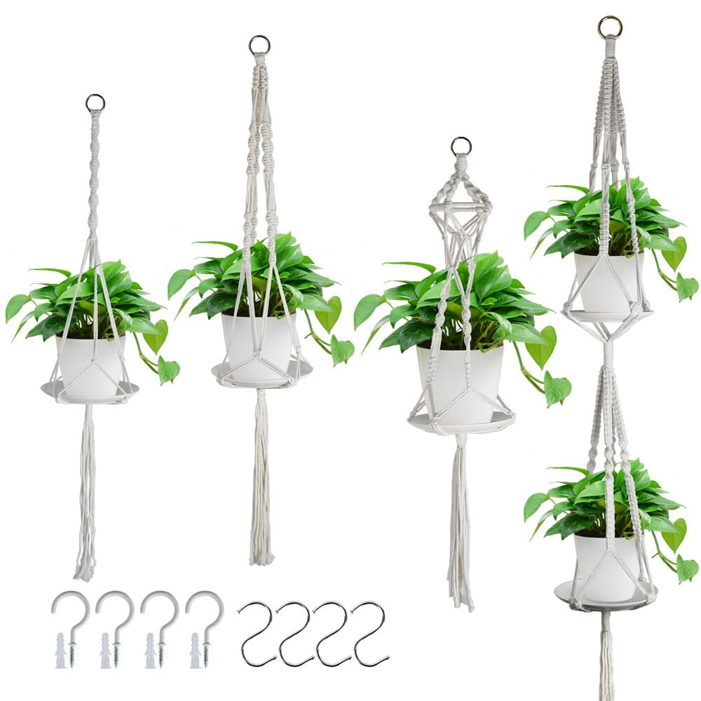 FGY 4PCS Macrame Plant Hanger with 8 Hooks Hanging Planter Basket ...