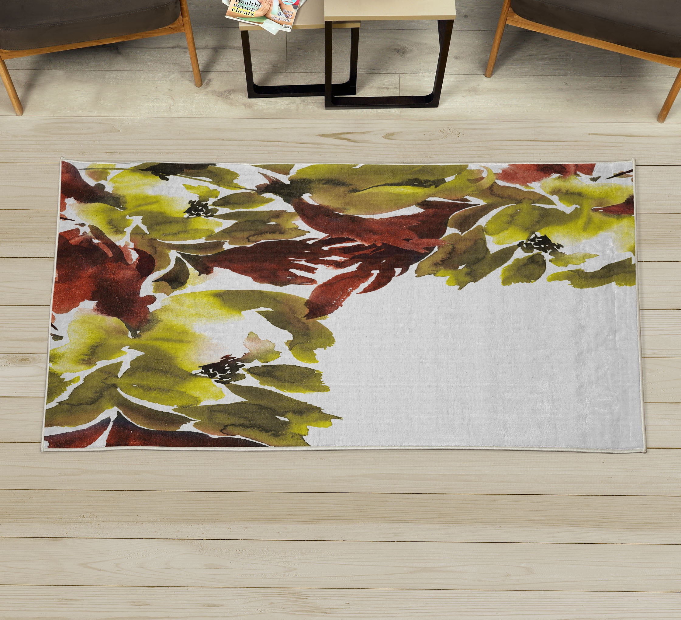 Floral Decorative Rug, Flowers in Watercolor Style Effect Illustration ...