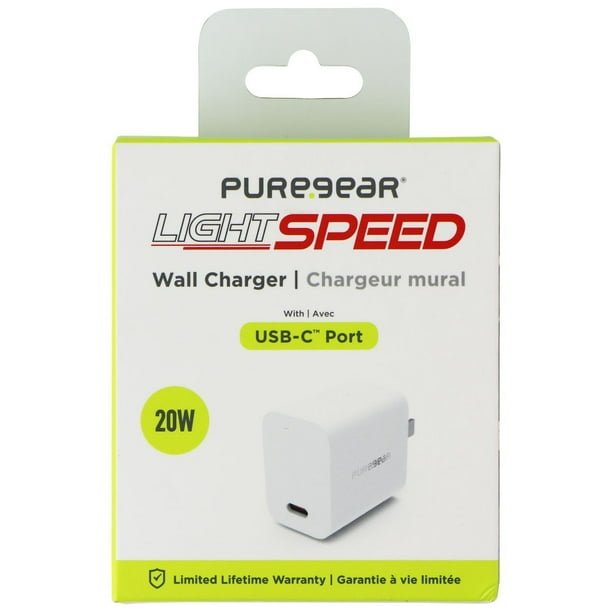 PureGear LightSpeed (20-Watt) USB-C Wall Charger Travel Adapter - White ...