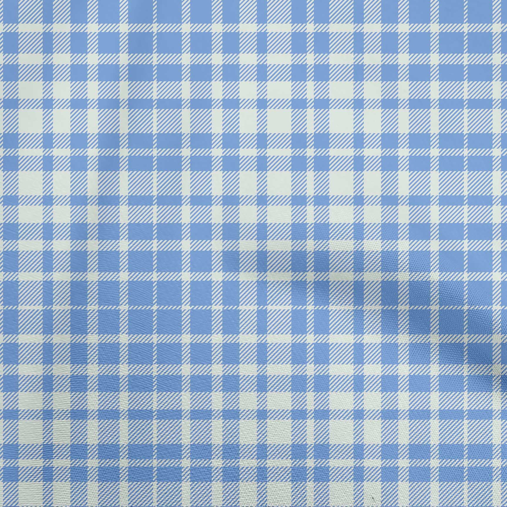 oneOone Cotton Silk Baby Blue Fabric Check Sewing Material Print Fabric ...