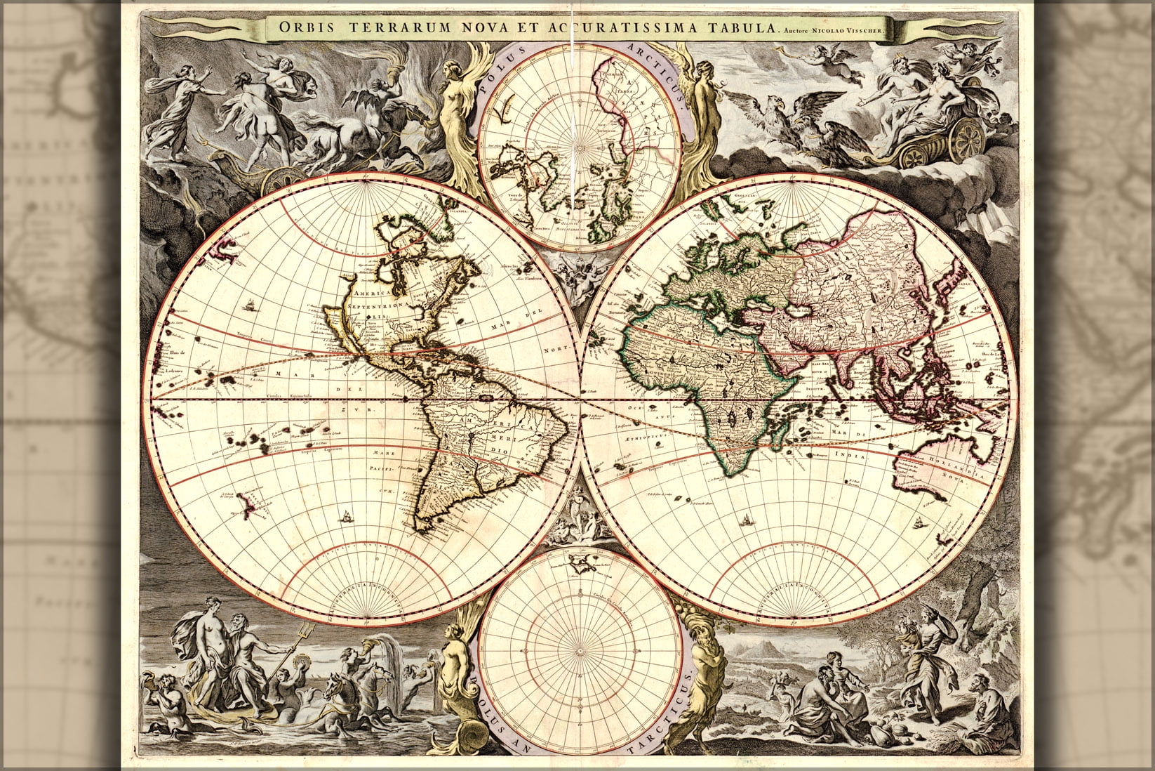 24"x36" Gallery Poster, Orbis terrarum nova world map 1690 - Walmart.com