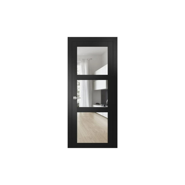 Lucia 2555 Matte Black, Solid French Doors with Clear Glass - 24" x 96 ...