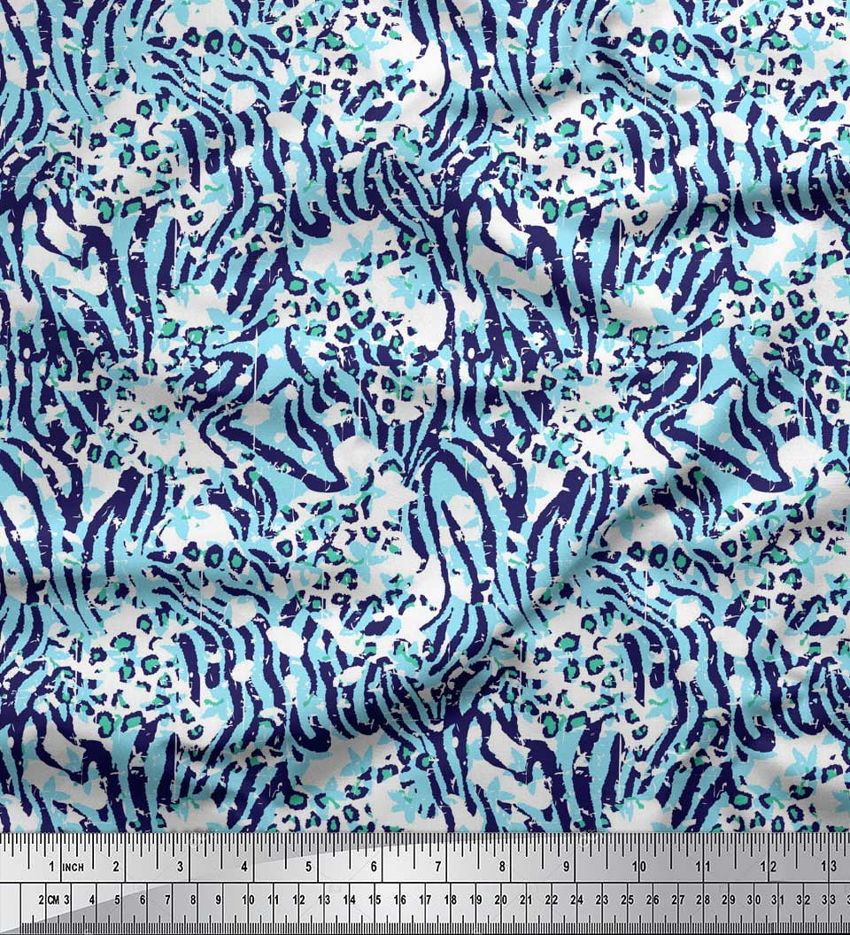 Soimoi Green Modal Satin Fabric Leopard & Wild Animal Skin Print Fabric ...