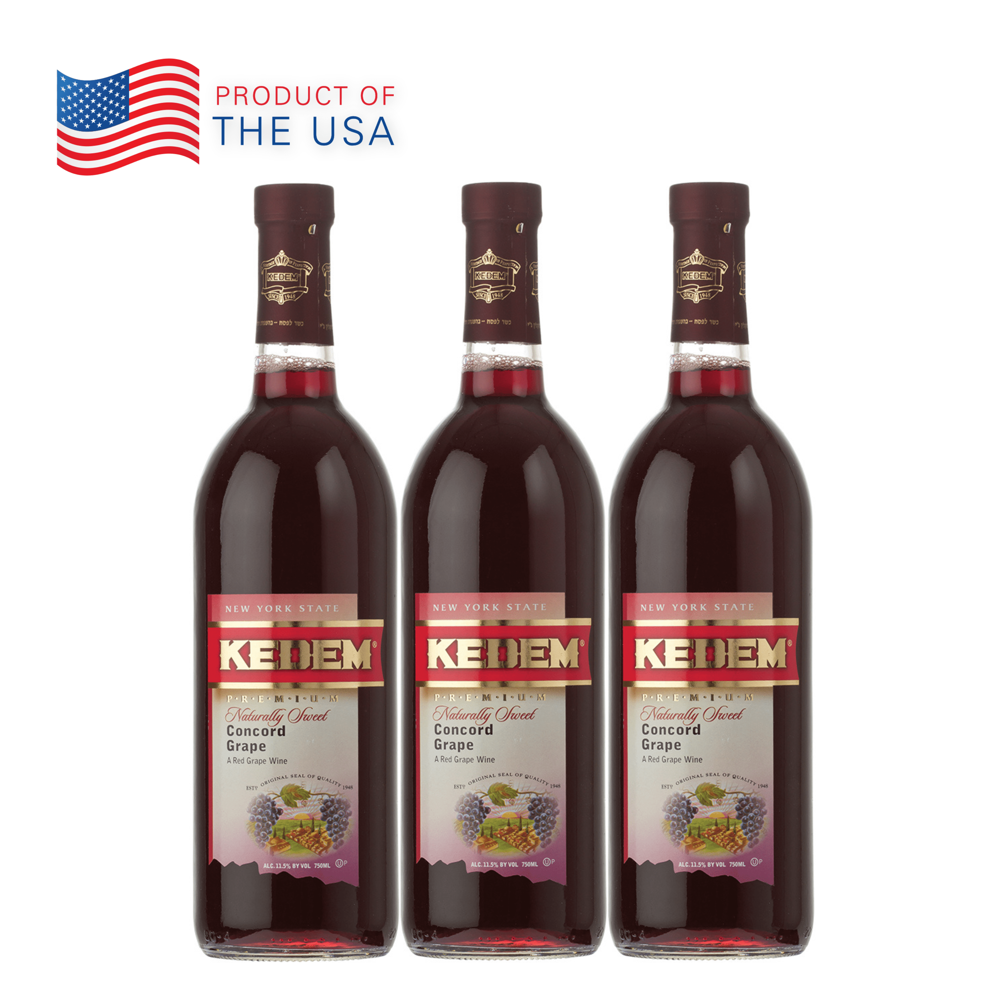 Kit de 3 Vino Tinto Kosher Kedem Premium Naturalmente Dulce Concord 750 ...