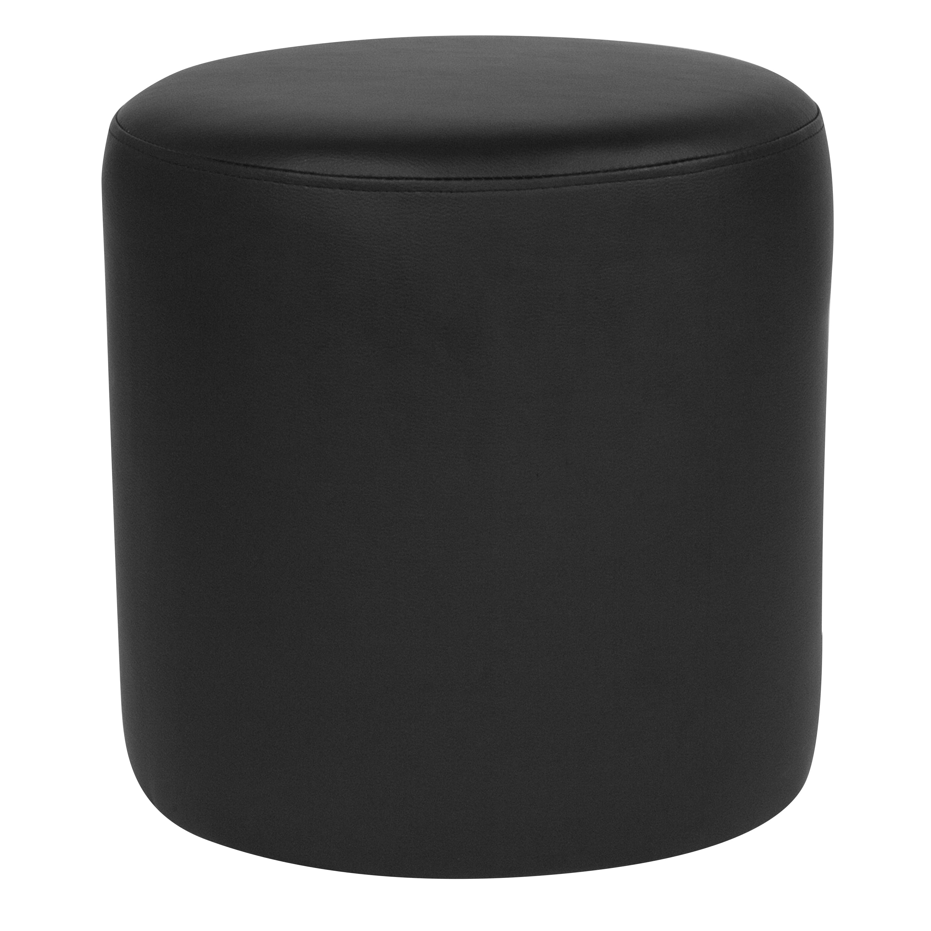 Emma + Oliver Taut Upholstered Round Ottoman Pouf in Black LeatherSoft ...