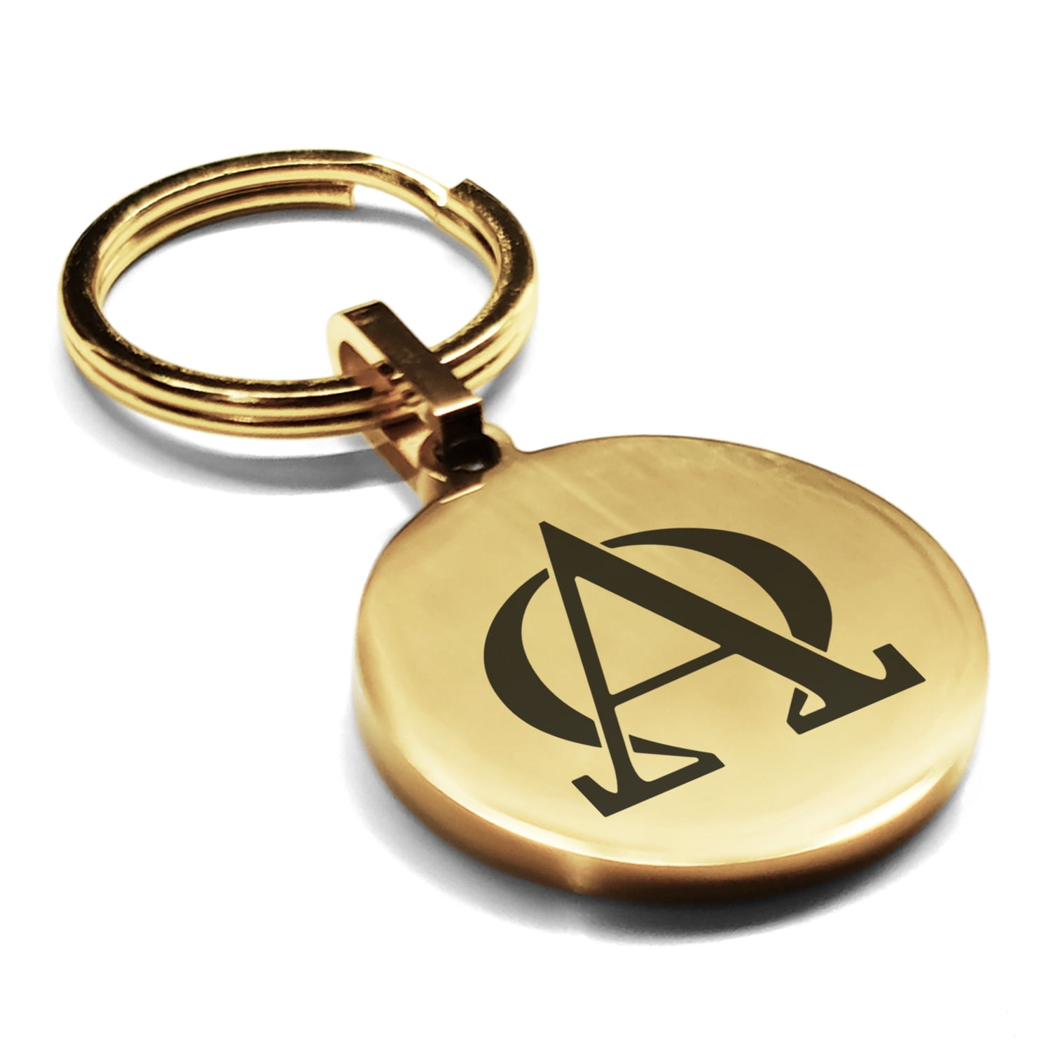 Stainless Steel Religious Alpha and Omega Round Medallion Keychain ...