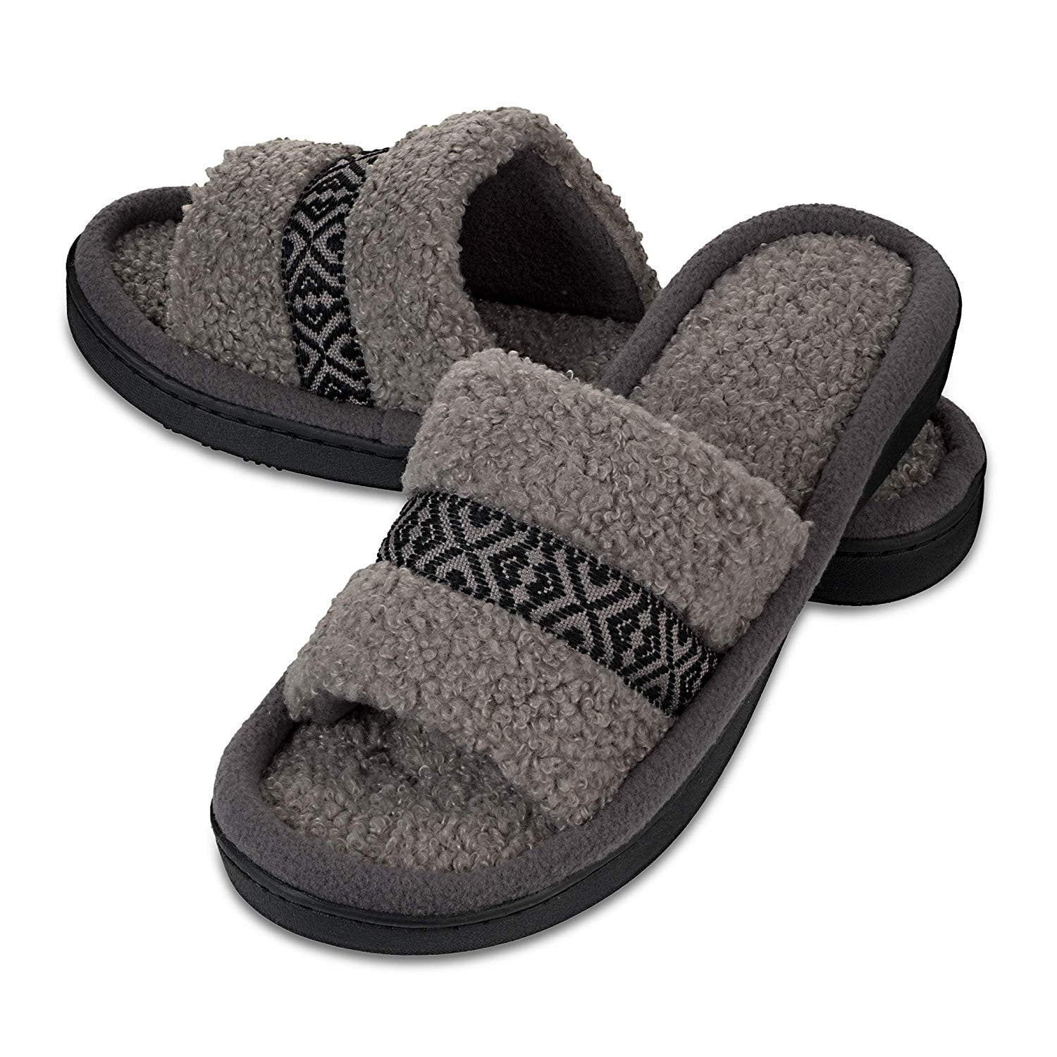 Roxoni Women Open Toe Terry Slippers Grey - Walmart.com