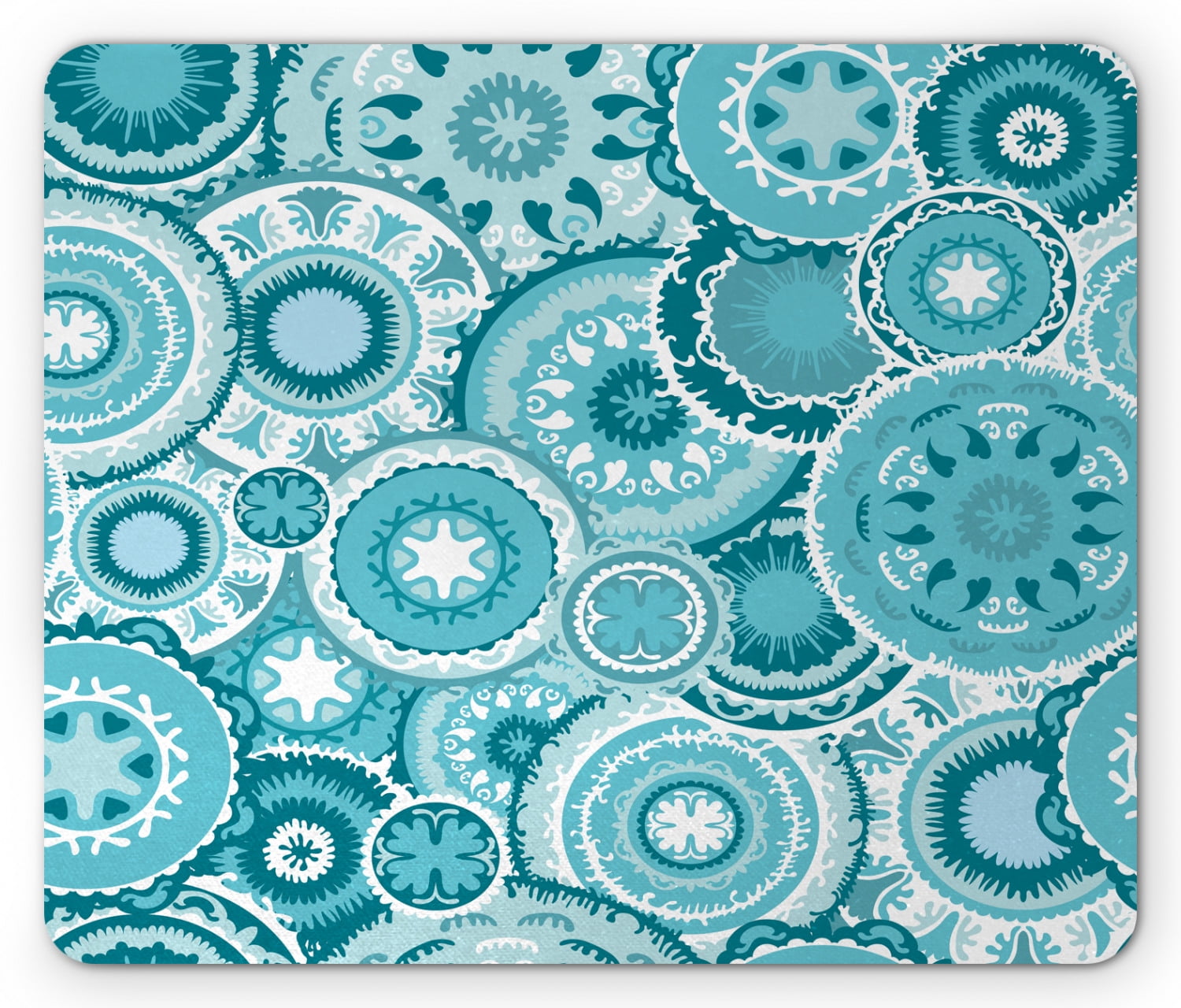 Aqua Mouse Pad, Hippie Floral Leaves Mandala Rounds Traditional ...