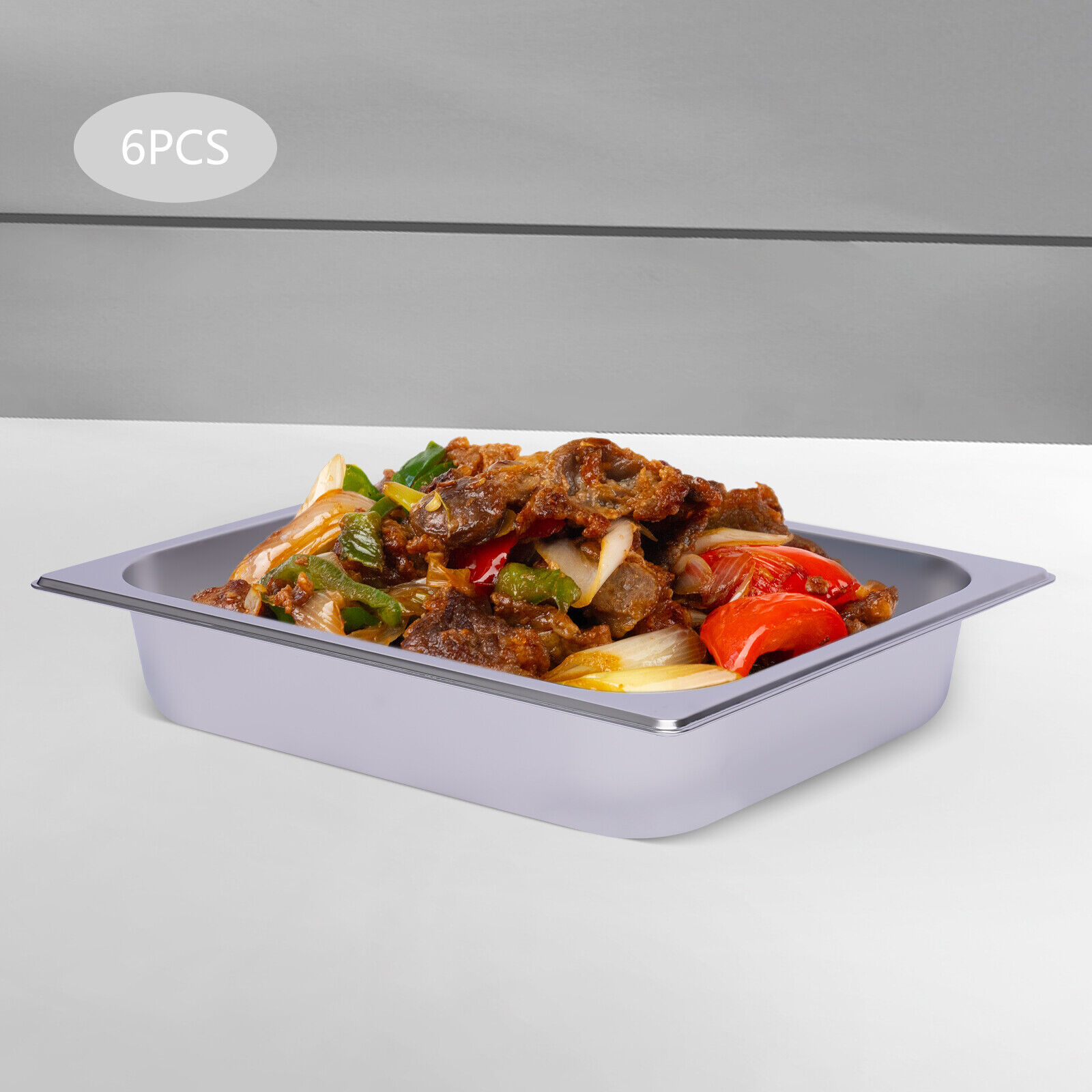 6 Pack 1/2 Size 2.36" Deep Silver Stainless Steel Dining Hall Steam ...