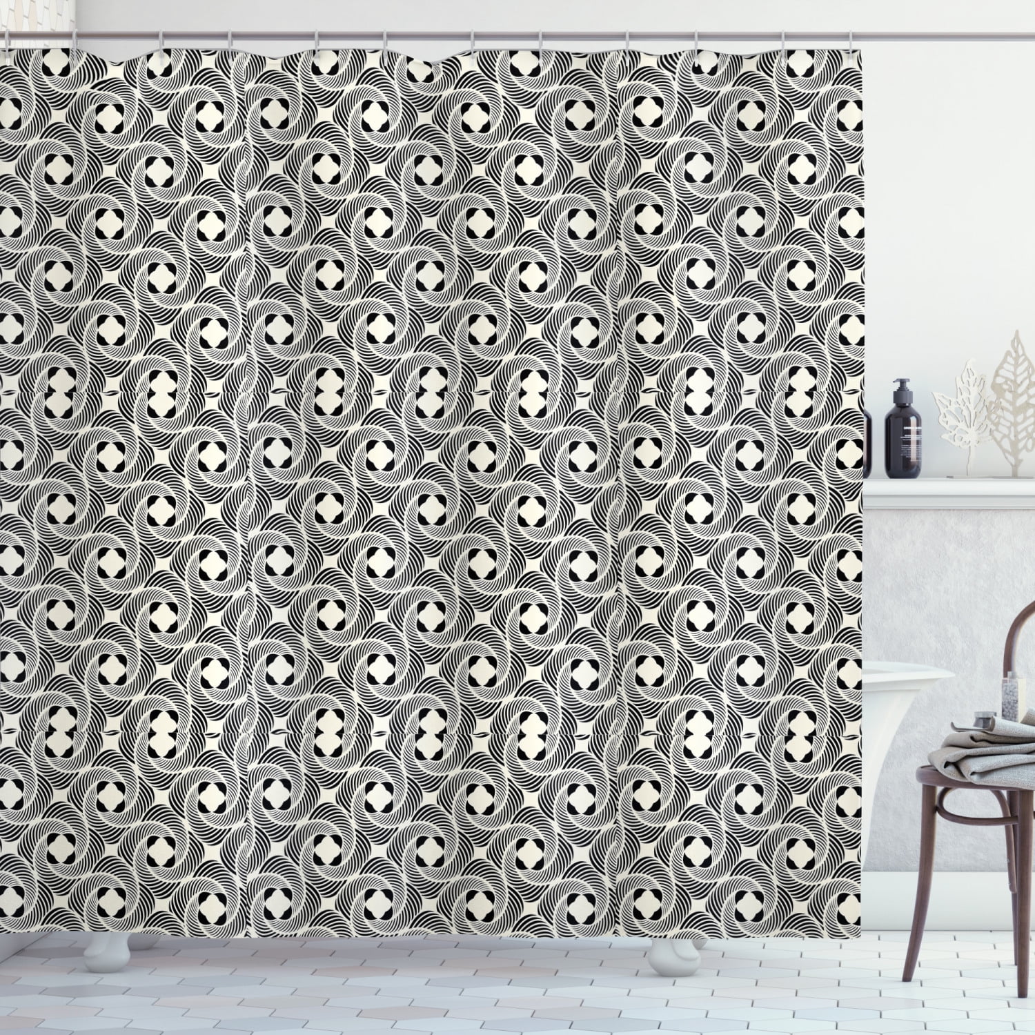 Abstract Shower Curtain, Symmetrically Arranged Ropes Inspired Motifs ...