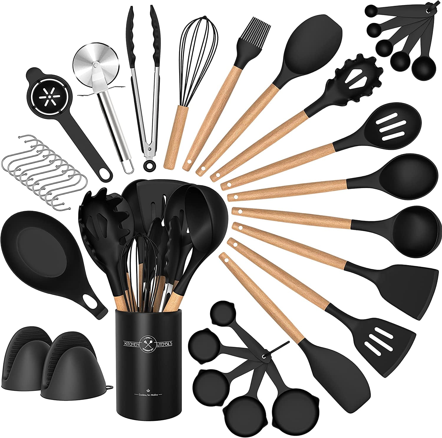 Silicone Kitchen Cooking Utensils Sets with Holder,Nonstick Heat ...