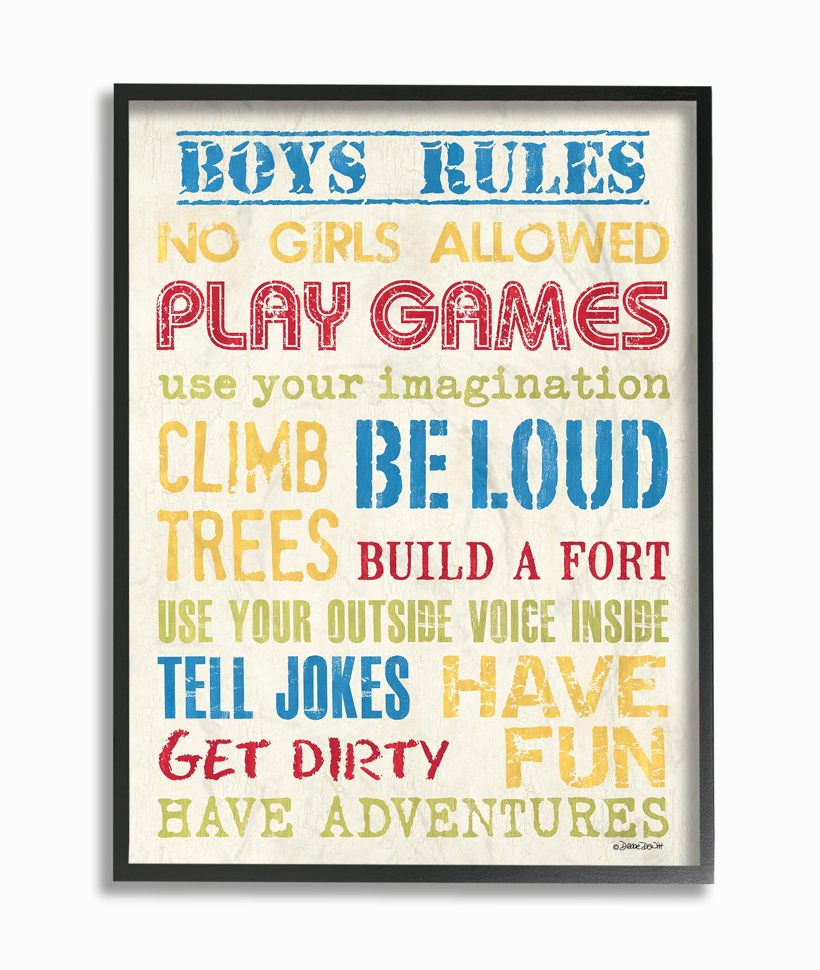 The Kids Room by Stupell Blue Yellow Red and Green Boys Rules Framed ...