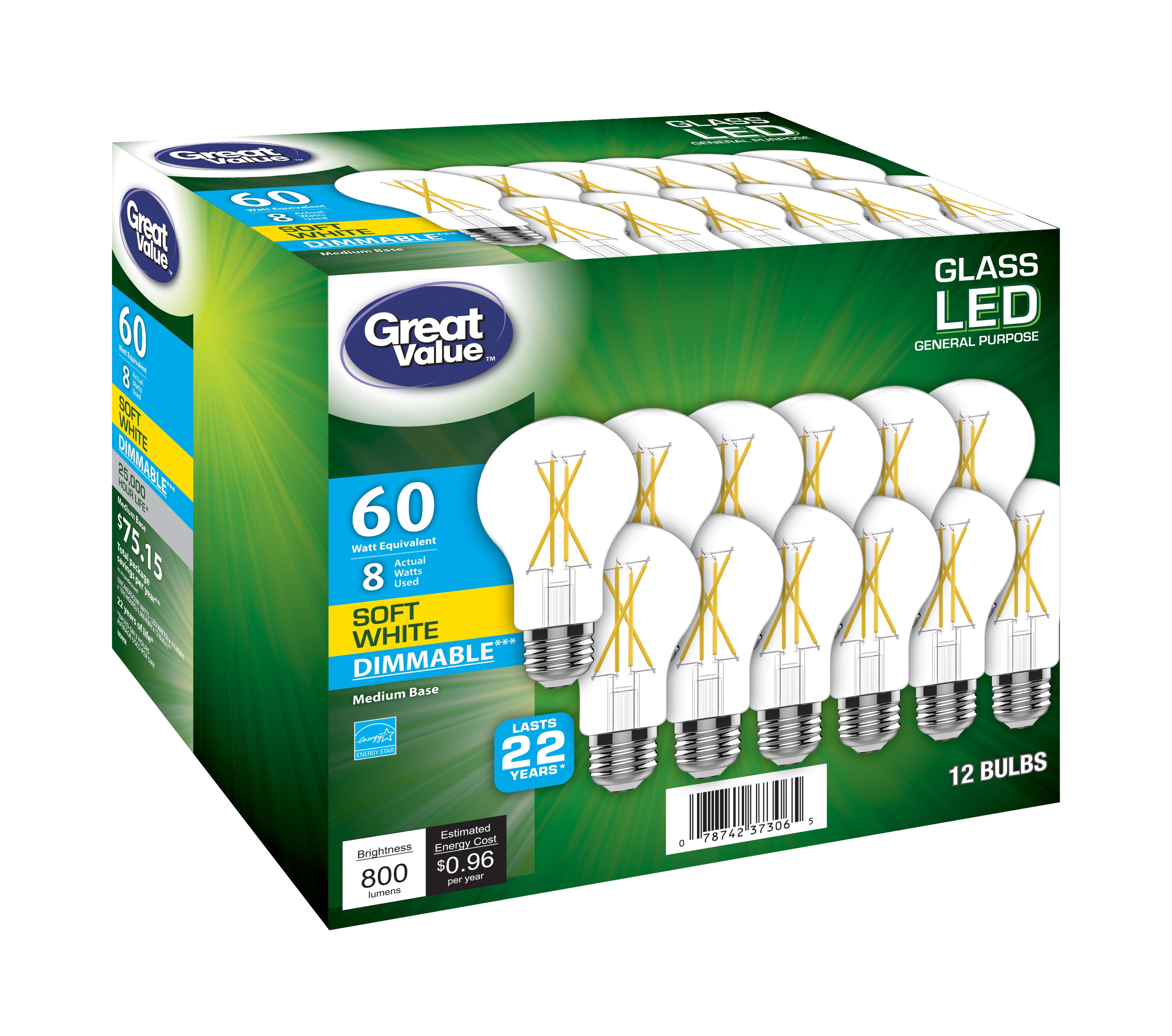 Great Value A19 Clear General Purpose LED Light Bulb, 60W Replacement ... Great Value A19 Clear General Purpose LED Light Bulb, 60W Replacement ...