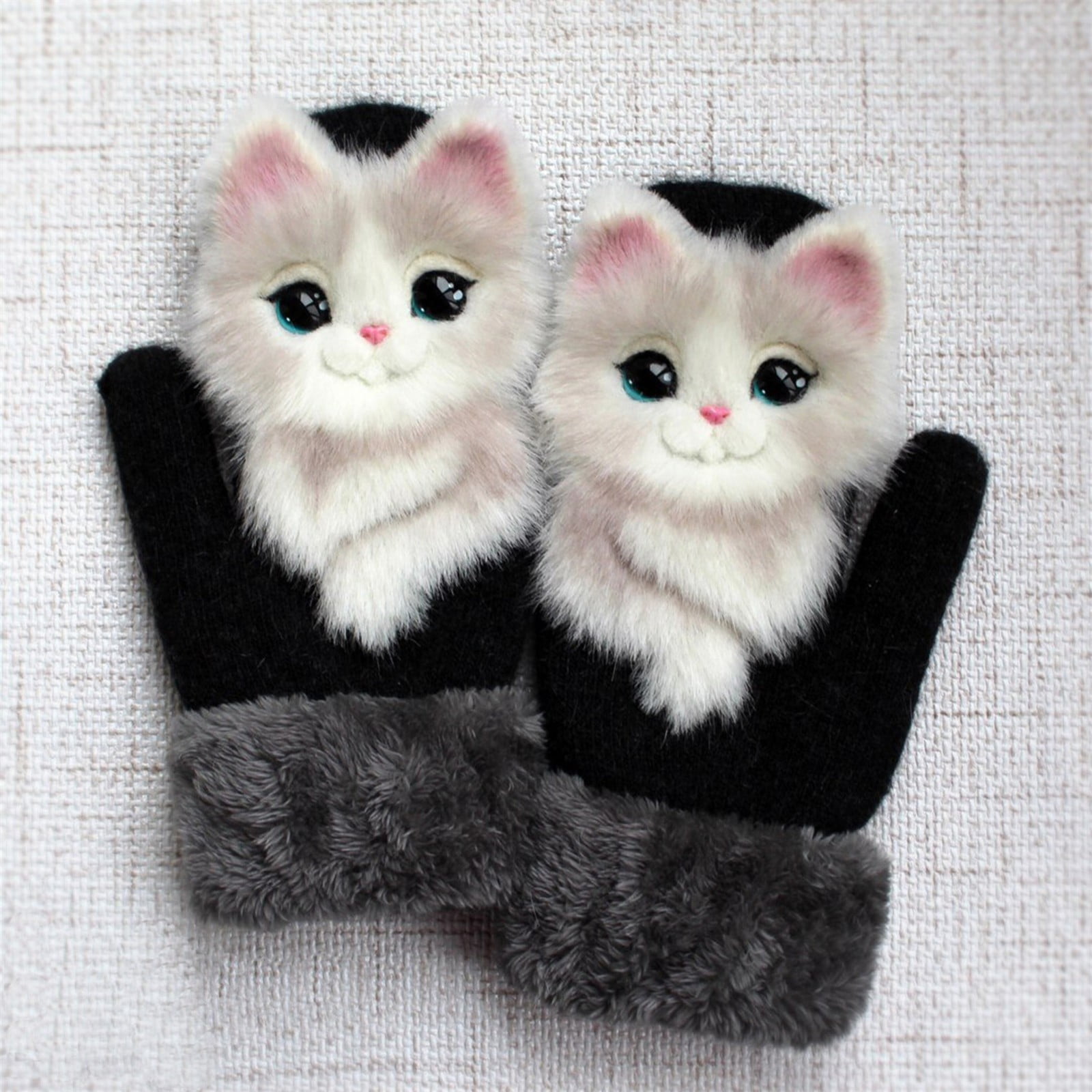 Kids Animal Character Winter Gloves, Plush Thermal Mittens with Cuff ...