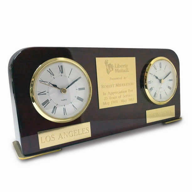 FB Jewels Dual Time Two Time Zone Wood Desk Award Clock - Walmart.com
