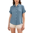 Blue Blouse for Women Fashion Casual Batwing Sleeve Pocket Patched ...