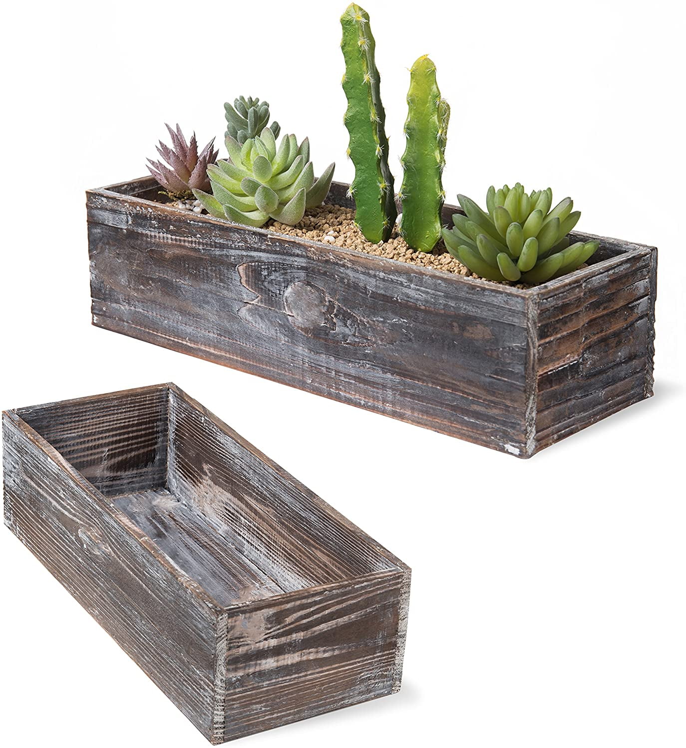 MyGift 2 Piece Country Rustic Brown Wood Nesting Planters - Walmart.com