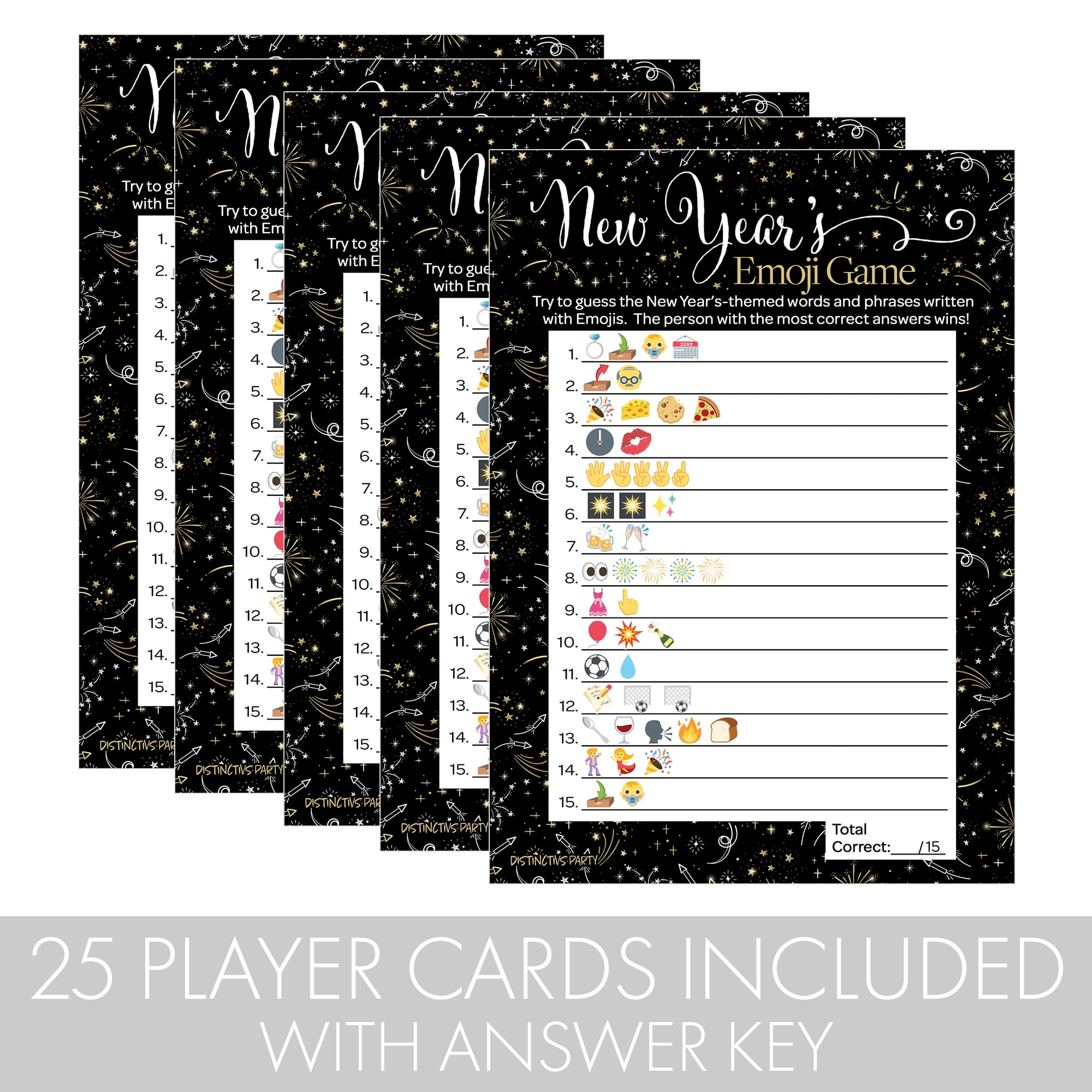 Buy Distinctivs New Year's Eve Emoji Party Game, 25 Game Cards Online ...