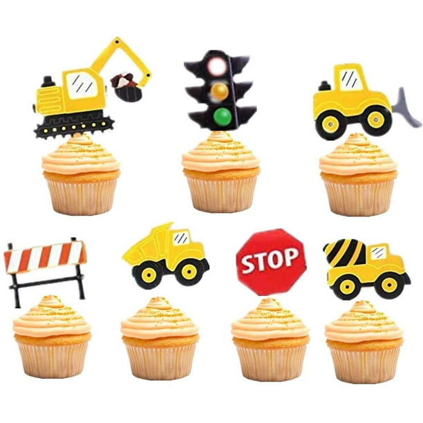 28-Pack Construction Cupcake Toppers Picks, Dump Truck Excavator ...