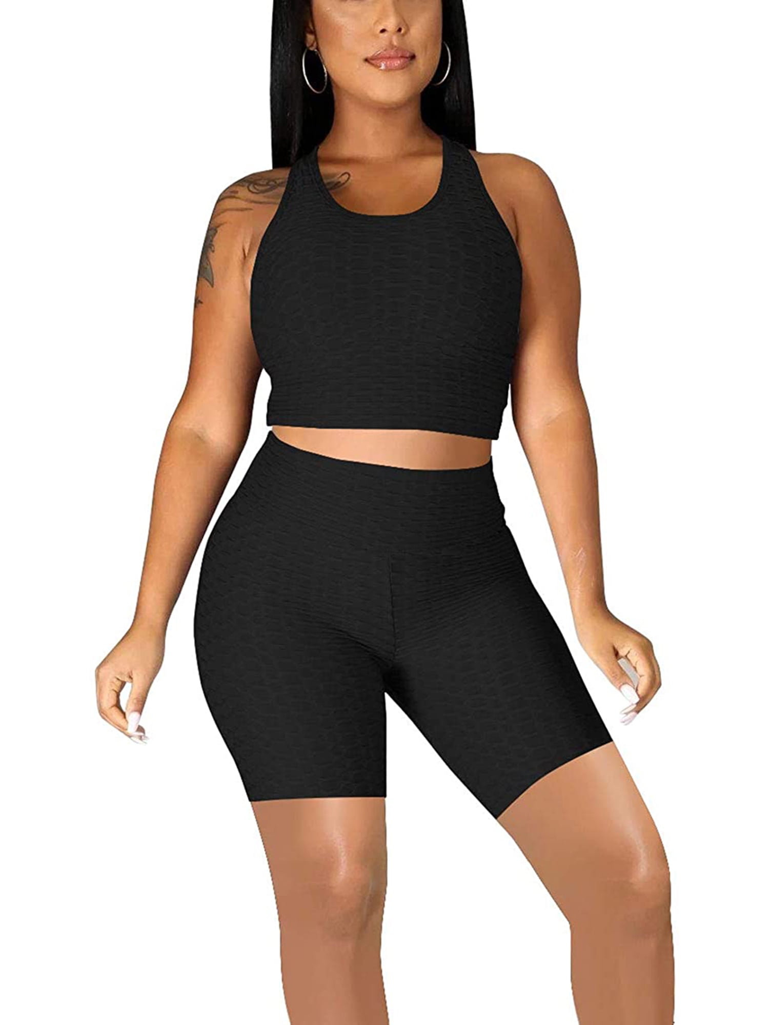 Biker Short Sets Women Outfits Shirt Top and Bodycon Shorts Set Summer ...