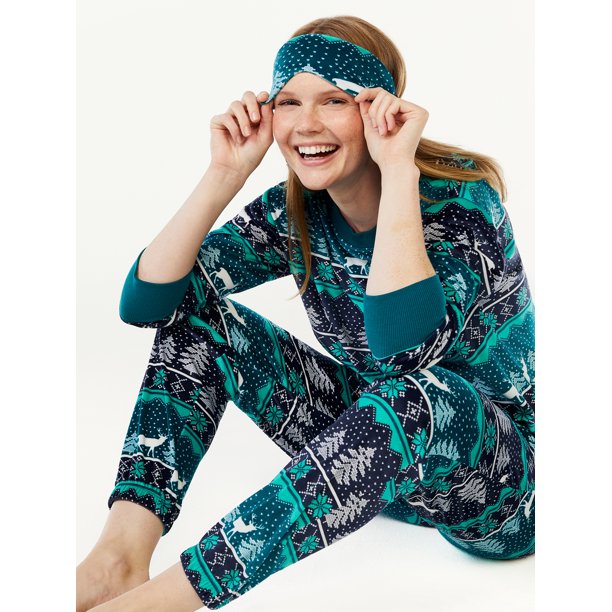 Joyspun Women's Velour Pajama Sleep Set with Eye Mask, 3-Piece, Sizes S ...