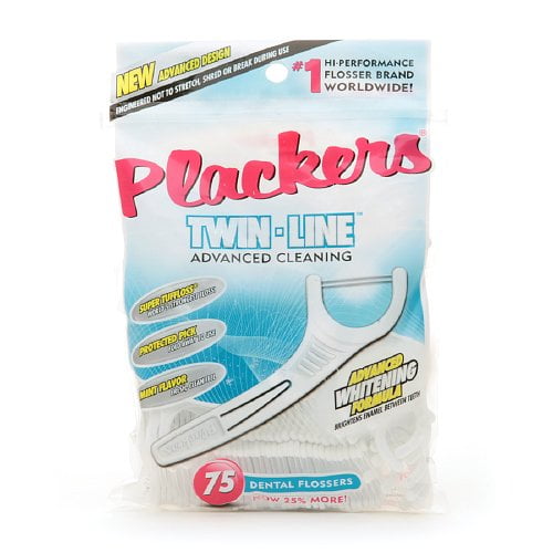 Plackers Twin-Line Advanced Cleaning Dental Flossers, Mint Flavor - 75 ...