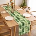 Green Plaid Cotton Linen Table Runner Green Watercolor Grid Dining ...