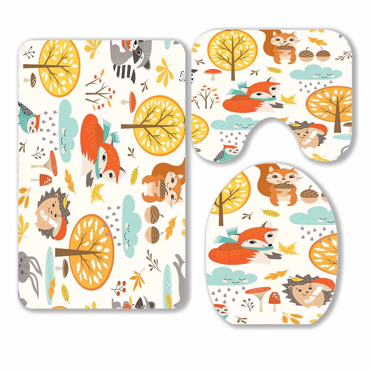 PKQWTM Autumn Woodland Animals Trees Rainy Clouds Mushrooms Leaves 3 ...