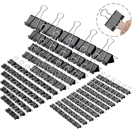 Binder Clips Metal Paper Clamps Black Binder Clips Assorted 6 Sizes ...