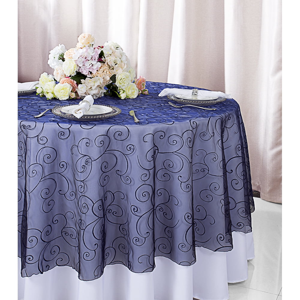 Wedding Linens Inc. 108" Round Seamless Embroidered Organza Table ...
